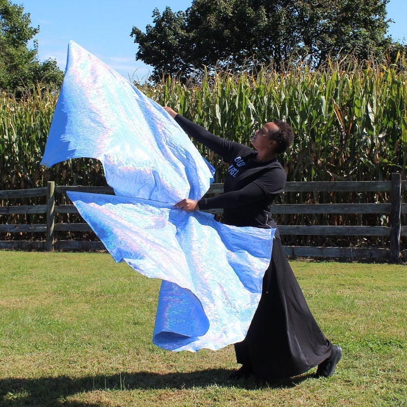 Sky Blue Holographic Angel Wing Flags | Worship With Flags