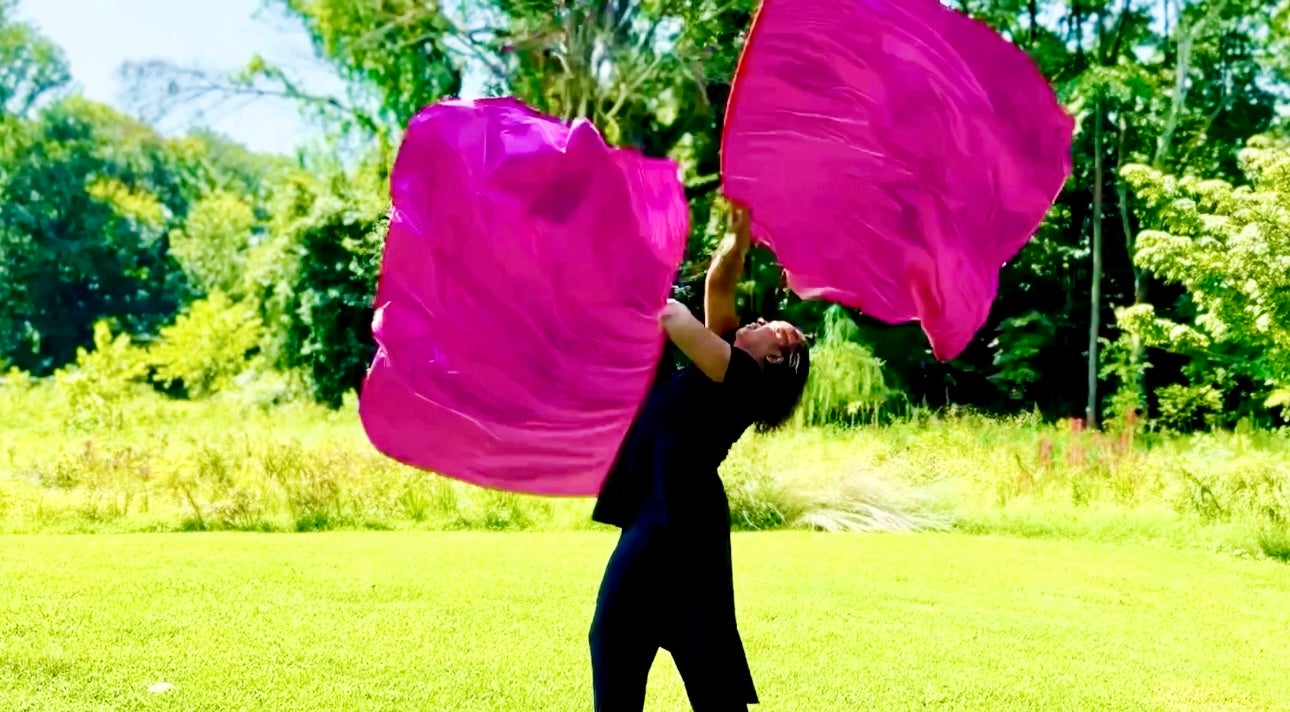 Magenta Metallic Lamé Angel Wing Flags | Worship With Flags