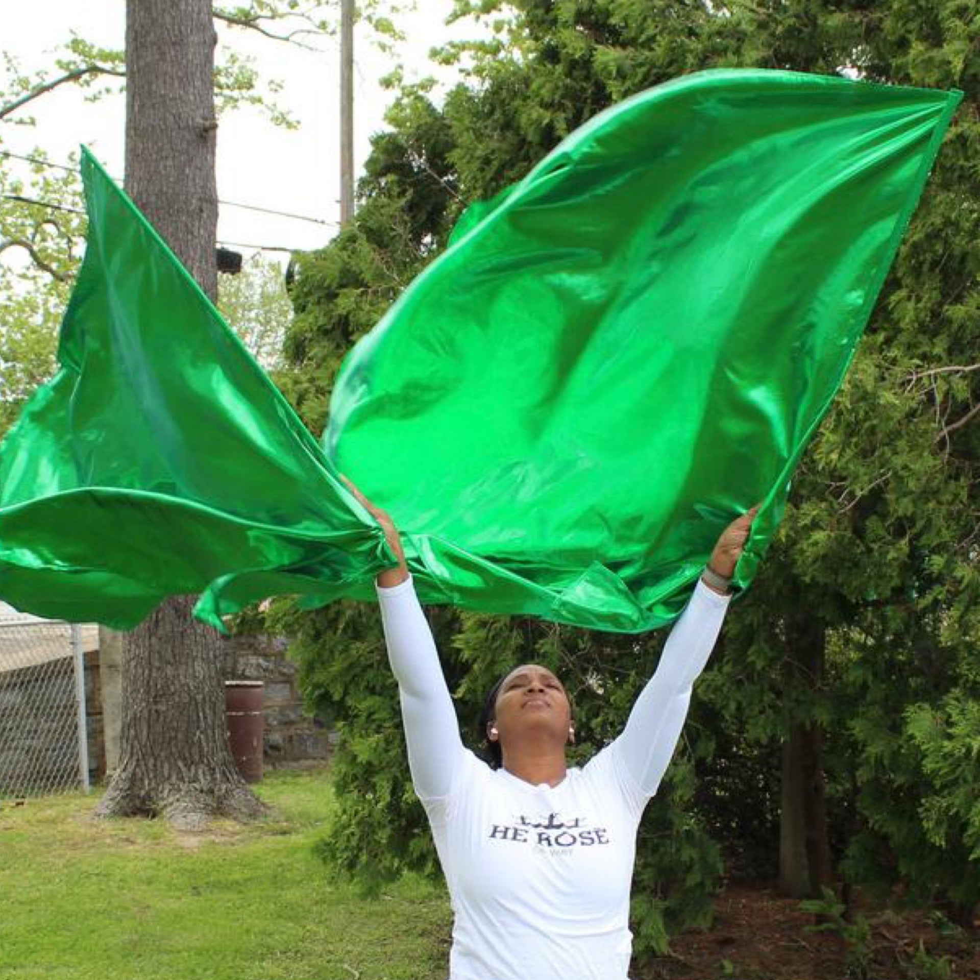 Green Metallic Lamé Angel Wing Flags | Worship With Flags