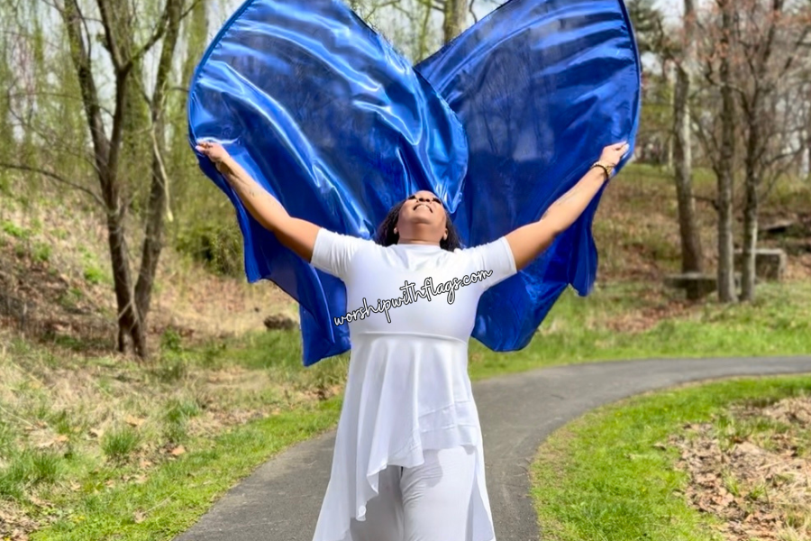 Deep Blue Luxe Lame Angel Wing Flags | Worship With Flags