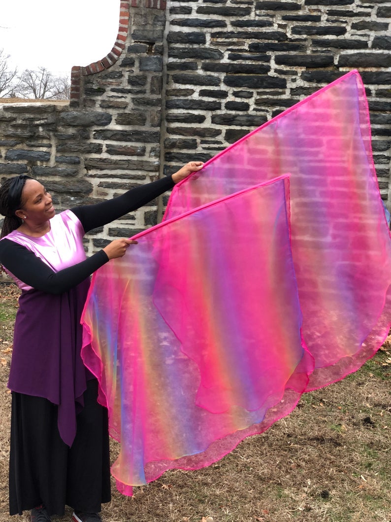 Rainbow Organza Double Layer Angel Wing Flags | Worship With Flags