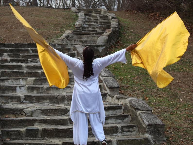 Brass Classic Lamé Large Angel Wing Flags | Worship With Flags