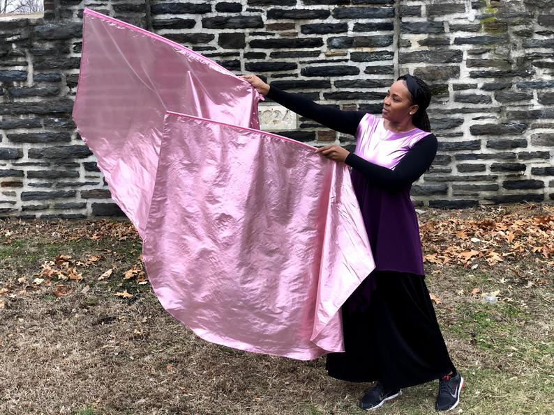Pink Lamé Large Angel Wing Flags | Worship With Flags