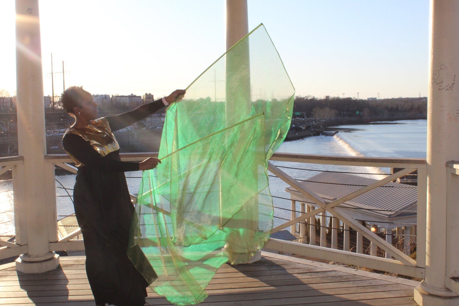 Olive Green Metallic Silk Organza Angel Wing Flags | Worship With Flags