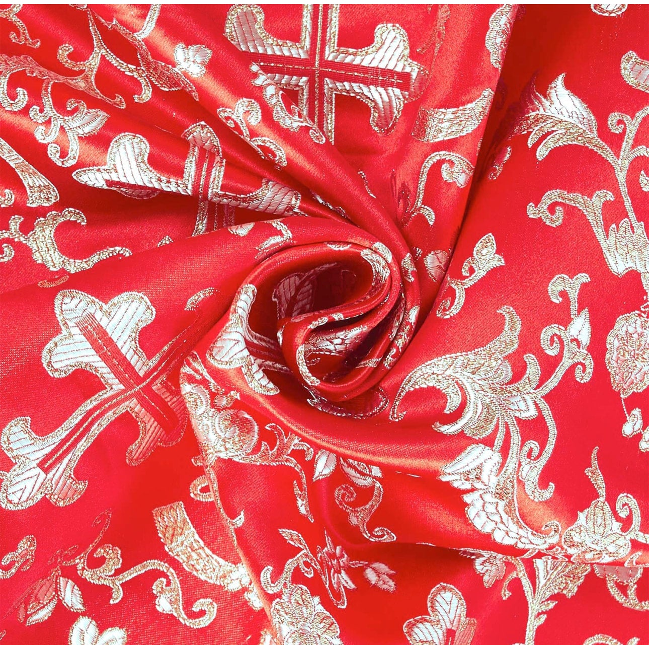 Brocade Red & Silver Cross Flag Bag for Worship Flags | Worship With Flags