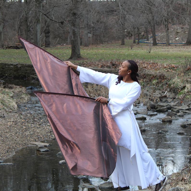 Bronze Classic Lamé Large Angel Wing Flags | Worship With Flags