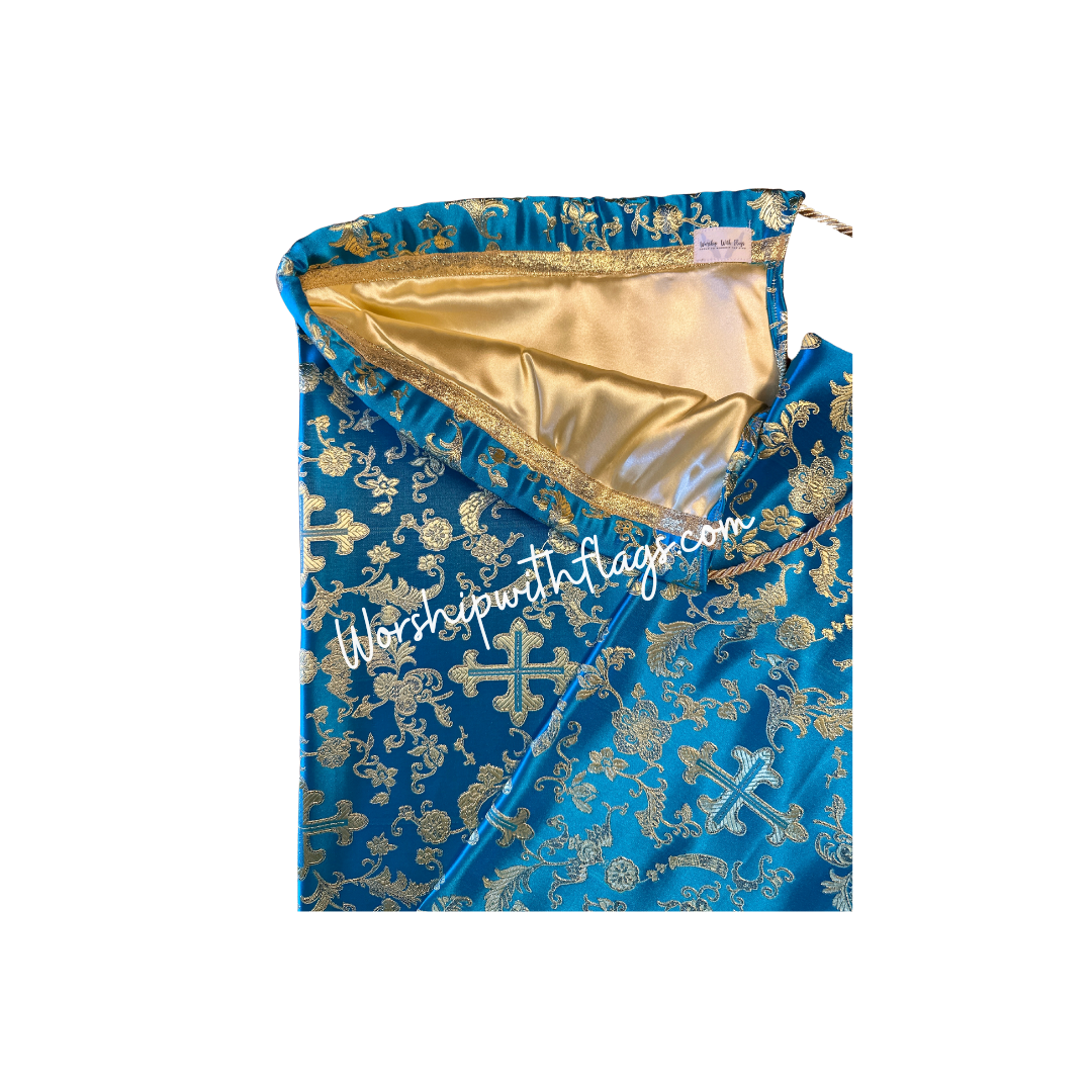 Brocade Turquoise & Gold Cross Flag Bag for Worship Flags | Worship ...