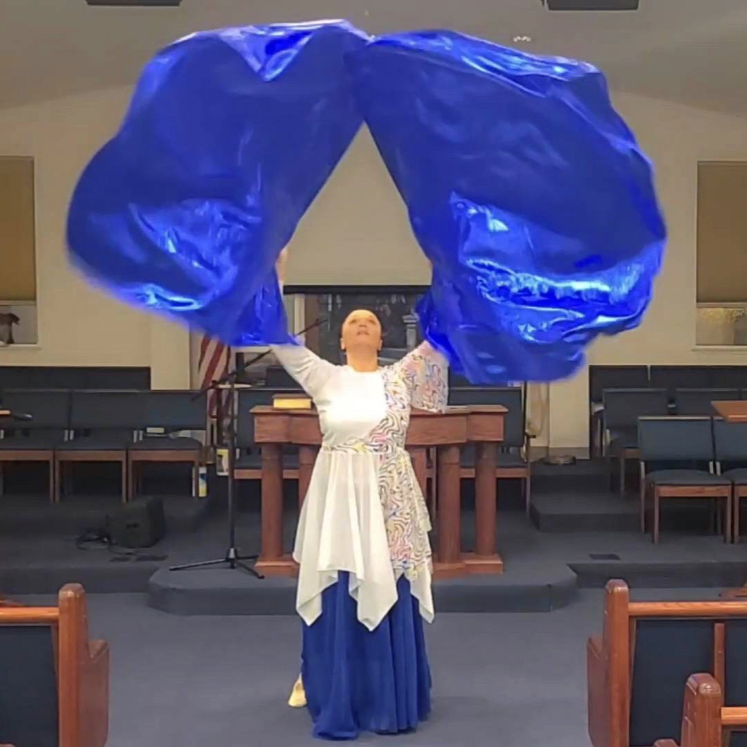 Blue Metallic Lamé Angel Wing Flags | Worship With Flags
