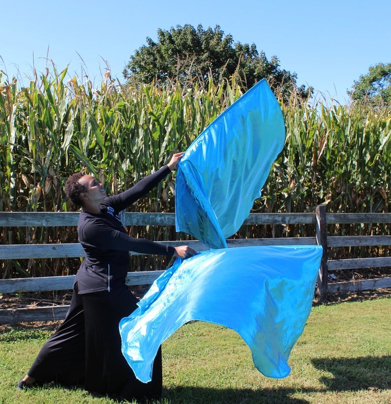 Turquoise Metallic Ultra Lamé Angel Wing Flags | Worship With Flags