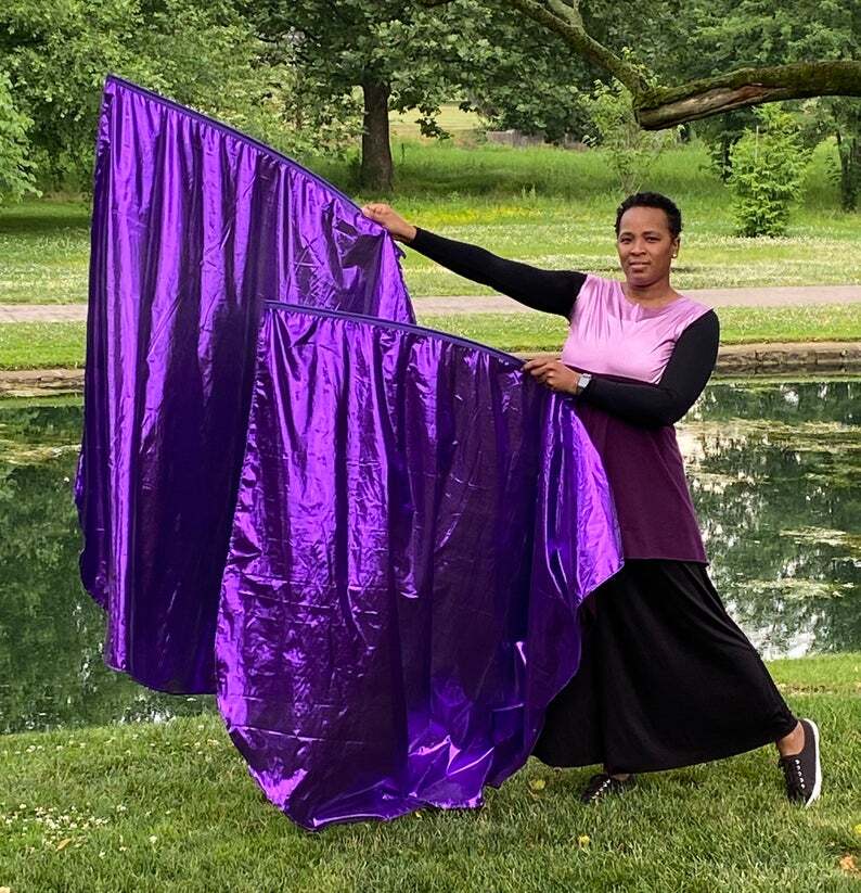 Purple Metallic Ultra Lamé Large Angel Wing Flags | Worship With Flags