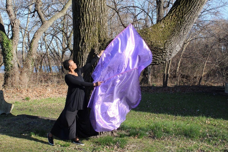 Purple Classic Lamé Large Angel Wing Flags | Worship With Flags