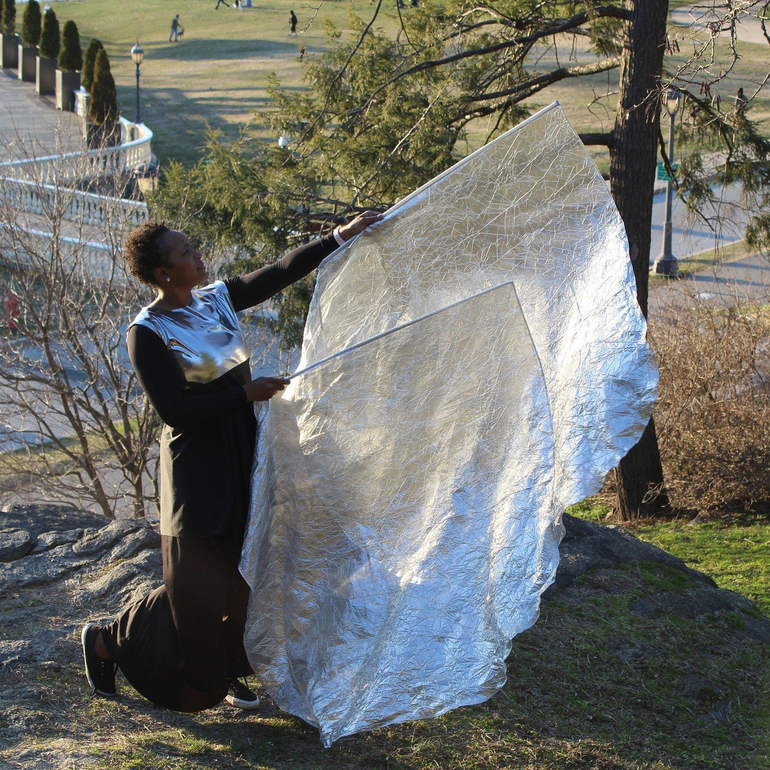 Silver Crushed Lamé Angel Wing Flags | Worship With Flags
